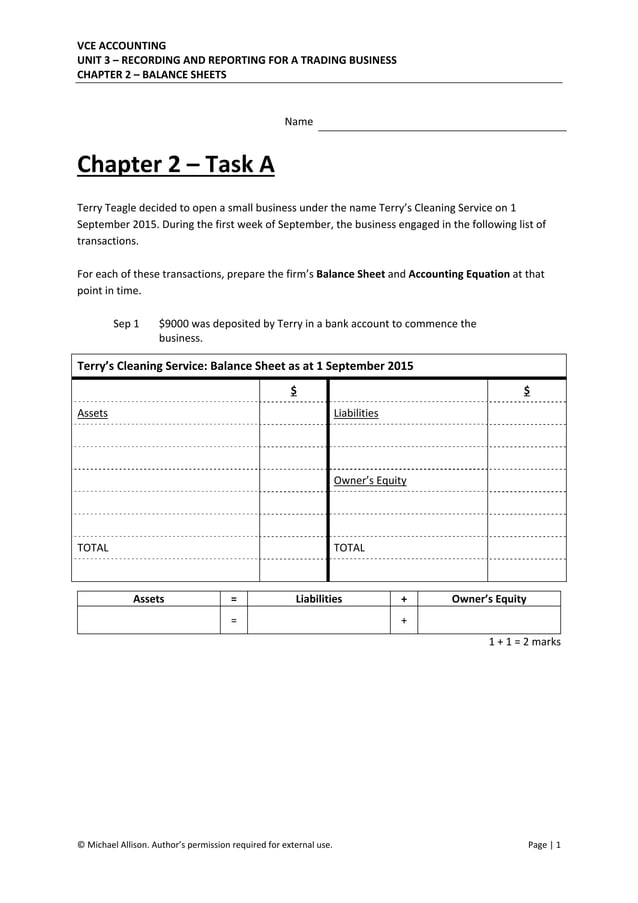 Chapter 2 - Balance Sheets Task A | PDF