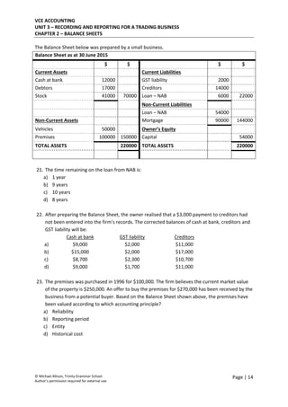 Chapter 2 - Balance Sheets Test | PDF