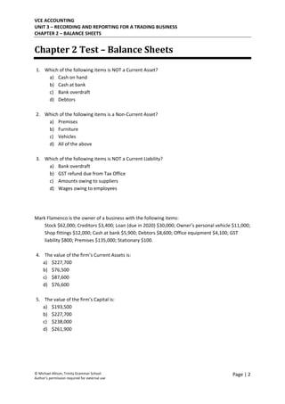 Chapter 2 - Balance Sheets Test | PDF