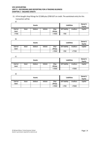Chapter 2 - Balance Sheets Test | PDF