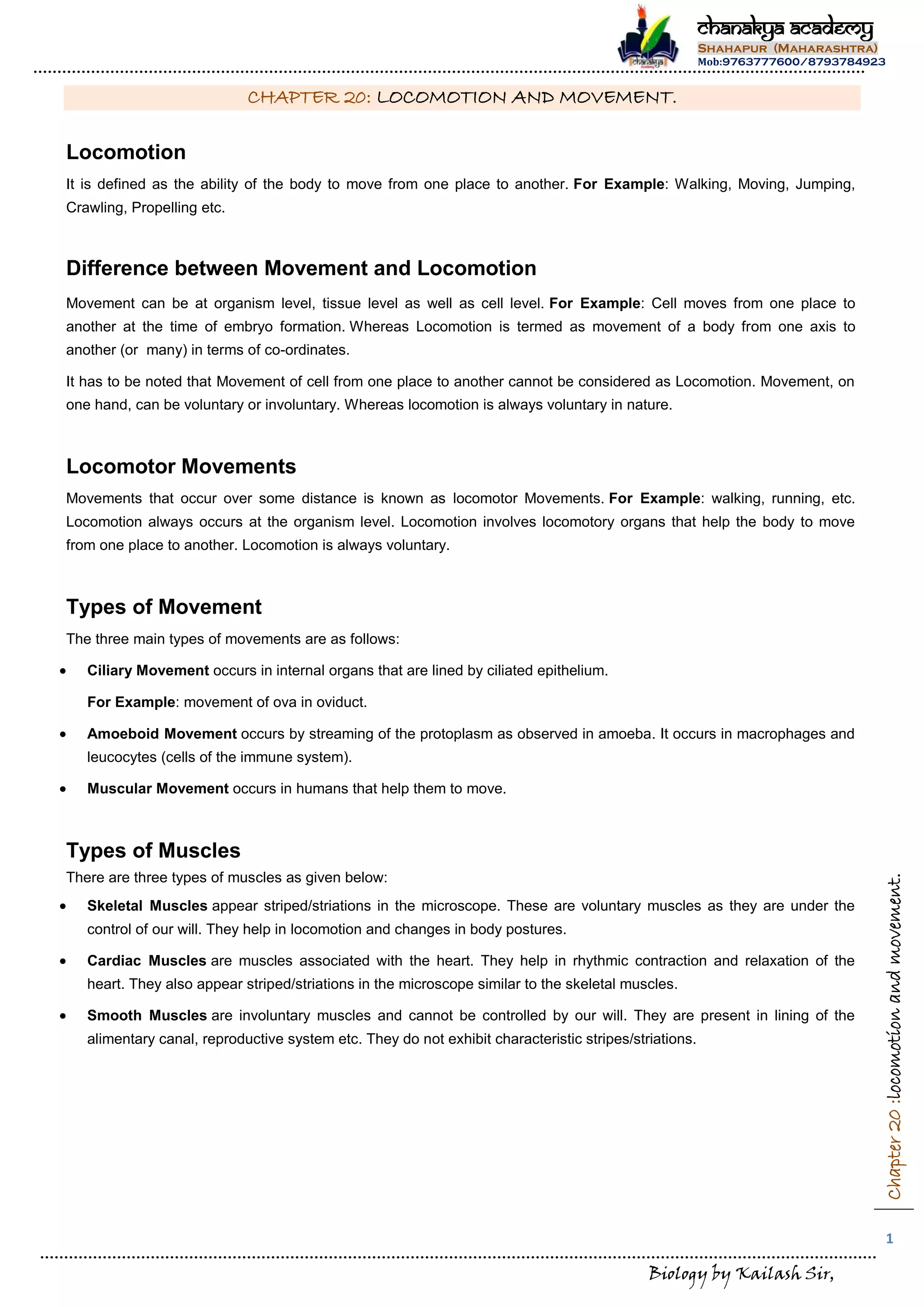 Chapter 20 locomotion and movement | PDF
