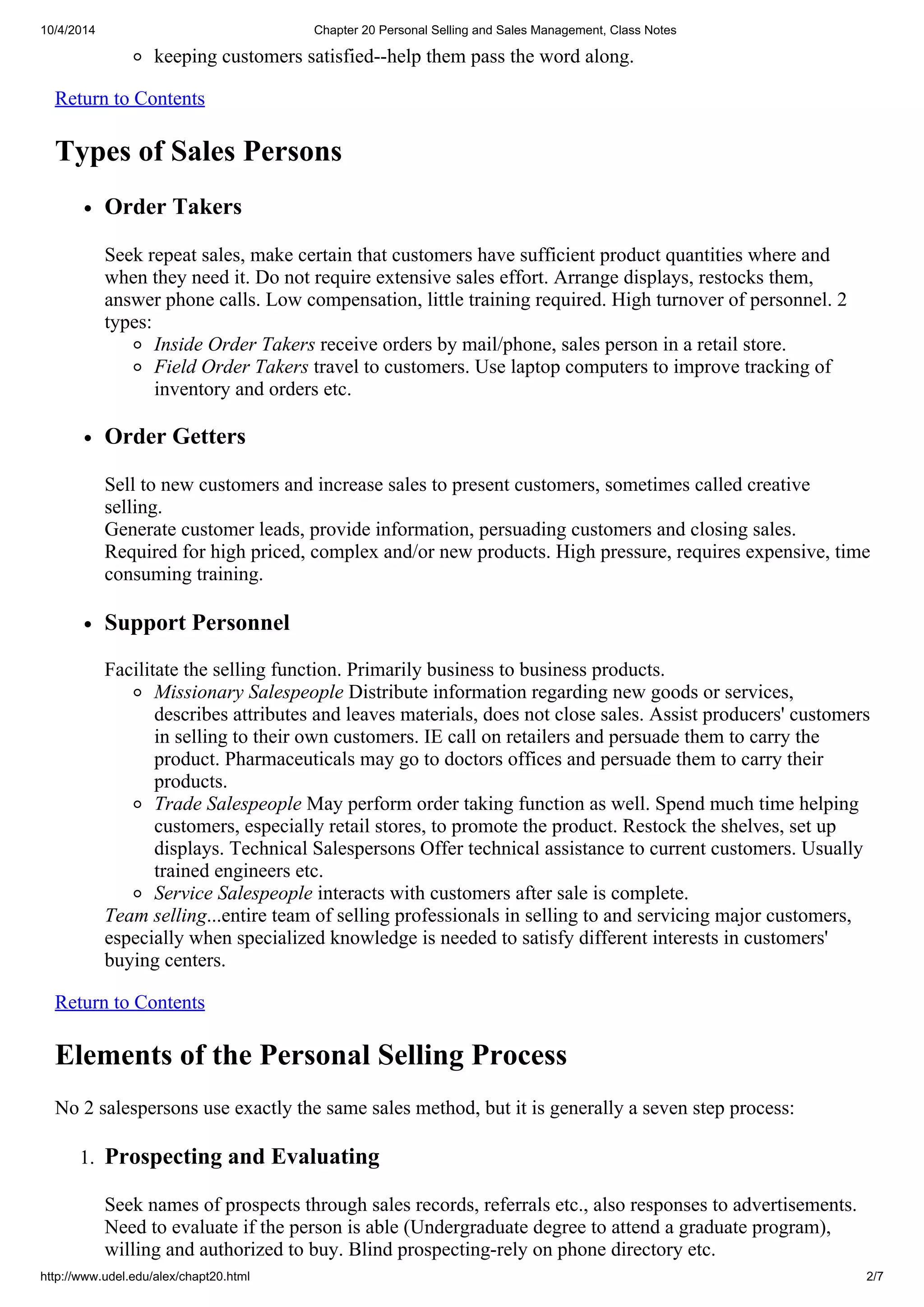 Chapter 20 personal selling and sales management, class notes | PDF
