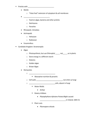 Chapter 20 protist notes | DOCX