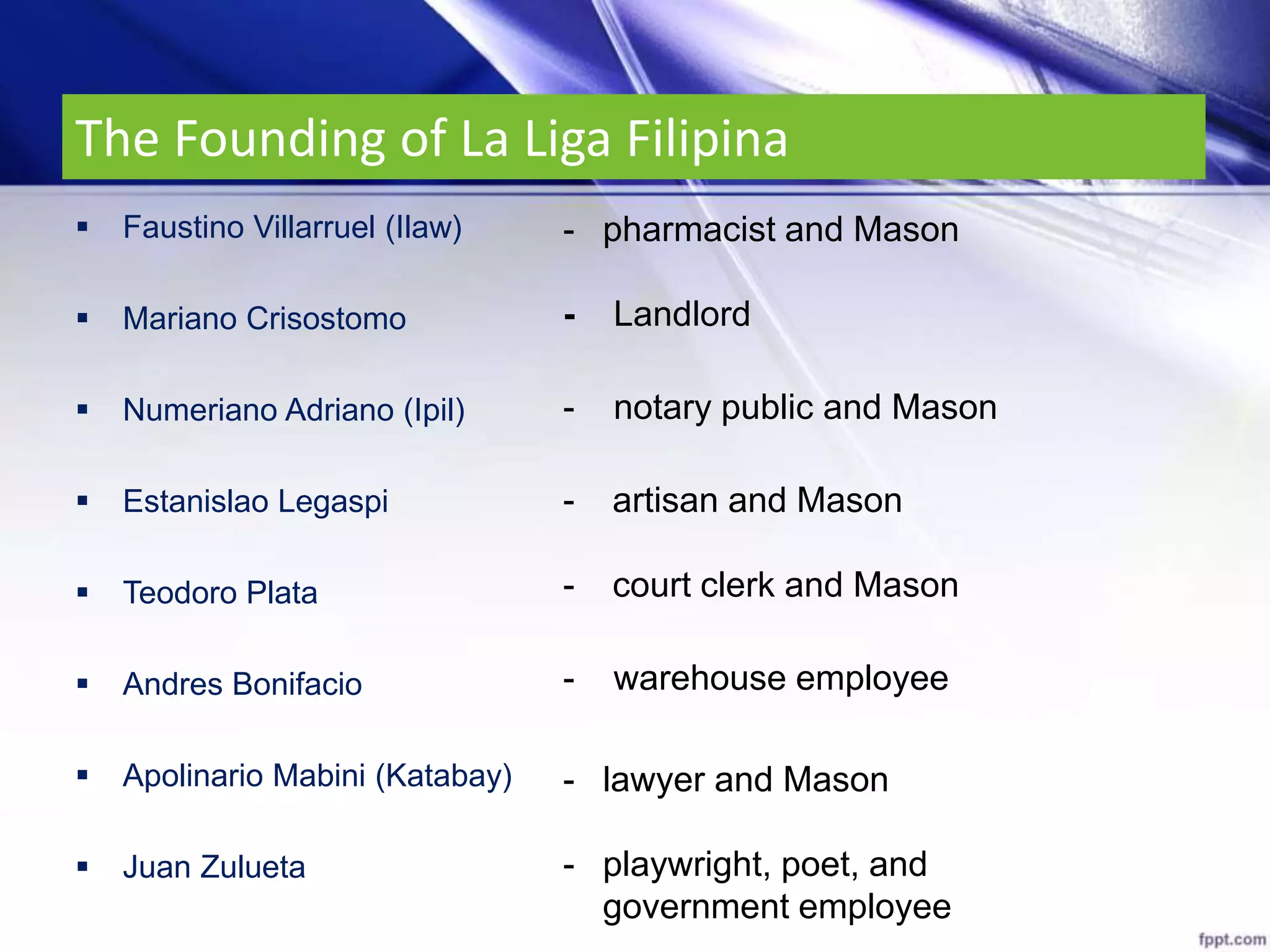 Chapter 21 second homecoming and the La Liga Filipina | PPTX