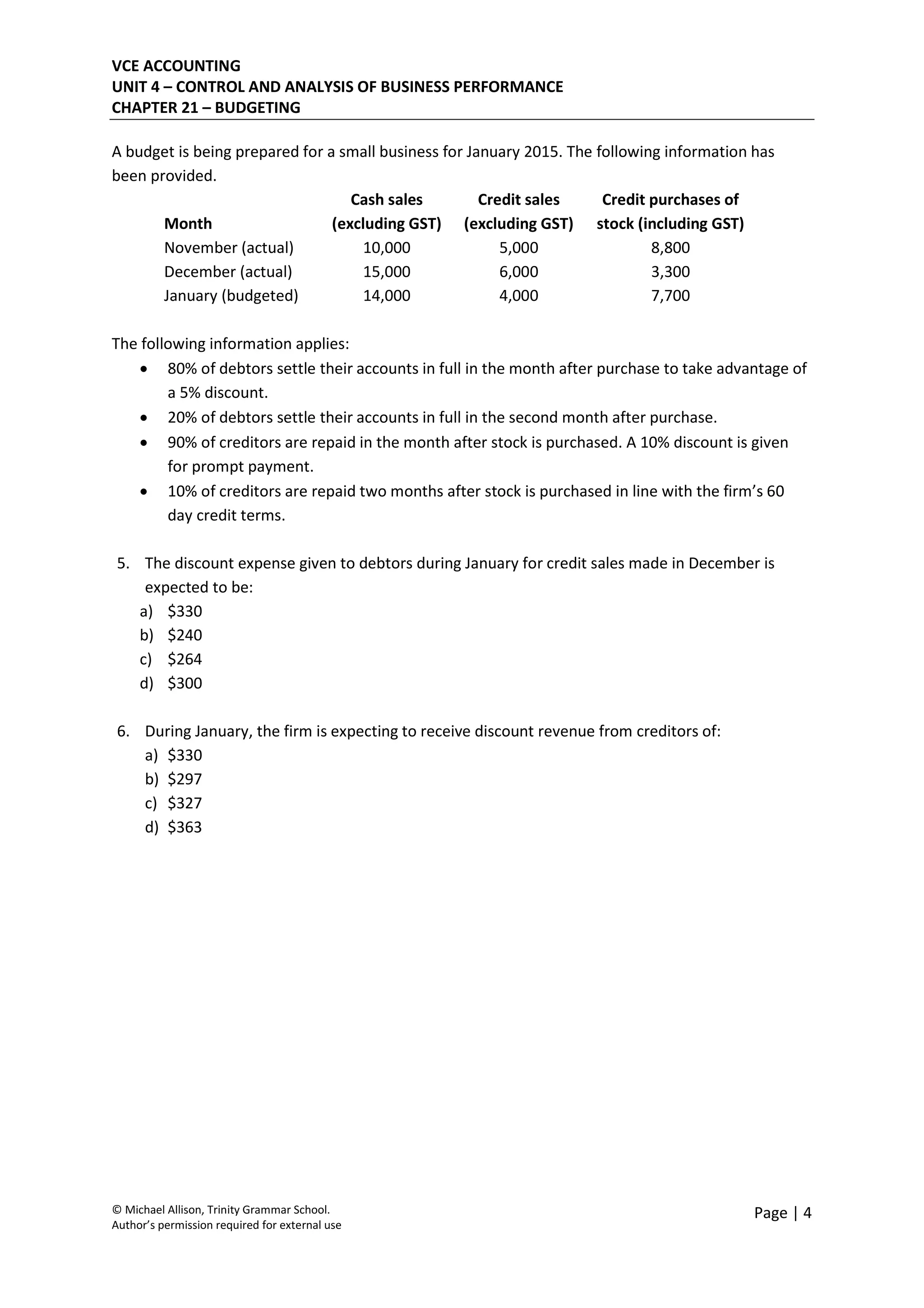 Chapter 21 Budgeting - Test 1 | PDF