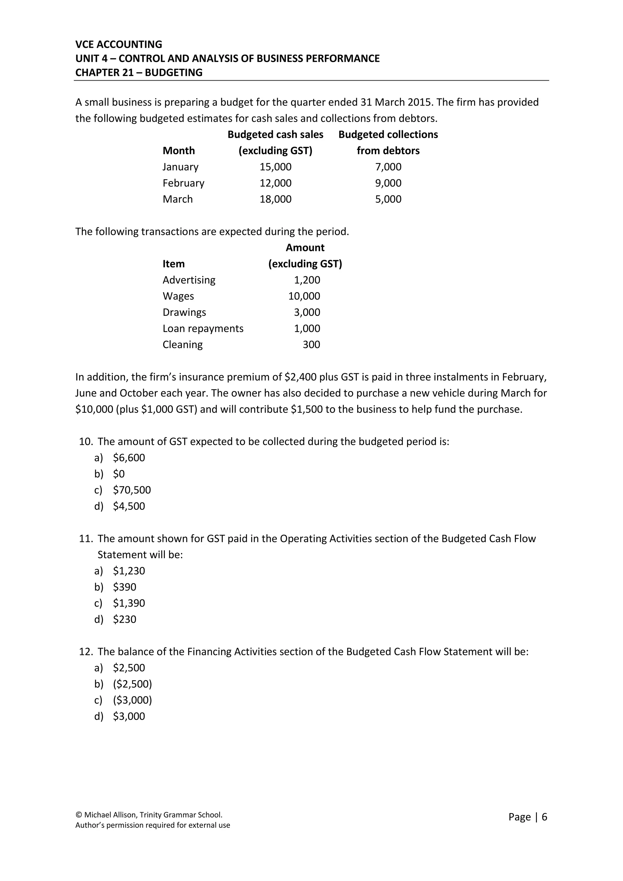 Chapter 21 Budgeting - Test 1 | PDF