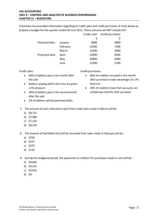 Chapter 21 Budgeting - Test 1 | PDF