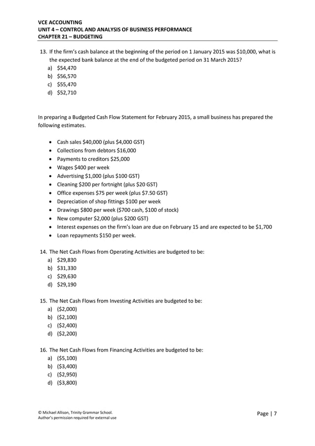 Chapter 21 Budgeting - Test 1 | PDF