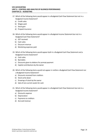 Chapter 21 Budgeting - Test 1 | PDF