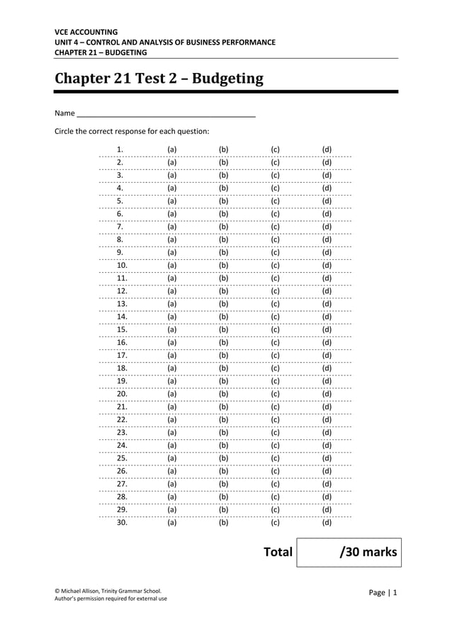 Chapter 21 Budgeting - Test 2 | PDF