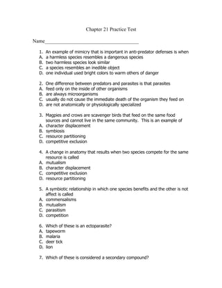 Chapter 21 Practice Test | PDF