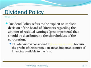Chapter 22 dividend policy | PPT