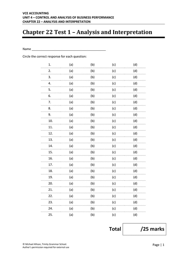 Chapter 22 Analysis and Interpretation - Test 1 | PDF