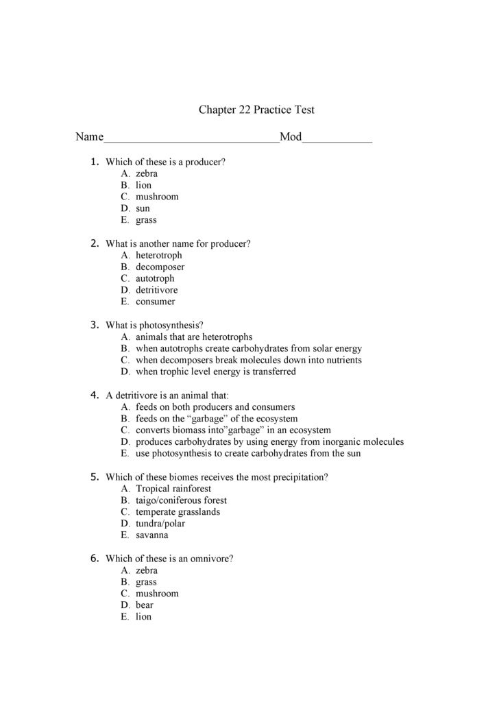 Chapter 22 Practice Test
