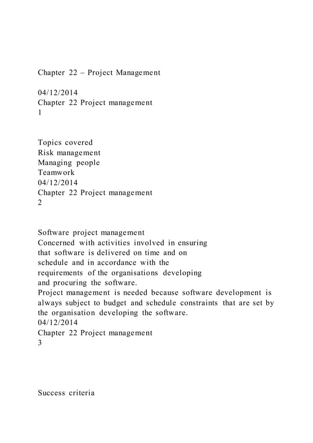 Chapter 22 – Project Management04122014Chapter 22 Projec | DOCX