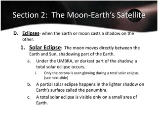 Chapter 23 section 2 notes (the moon earth's satellite) | PPTX