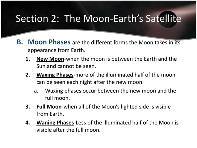 Chapter 23 section 2 notes (the moon earth's satellite) | PPTX