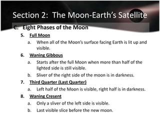 Chapter 23 section 2 notes (the moon earth's satellite) | PPTX