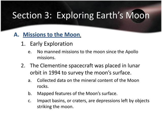 Chapter 23 section 3 notes (exploring earth's moon) | PPT | Free Download