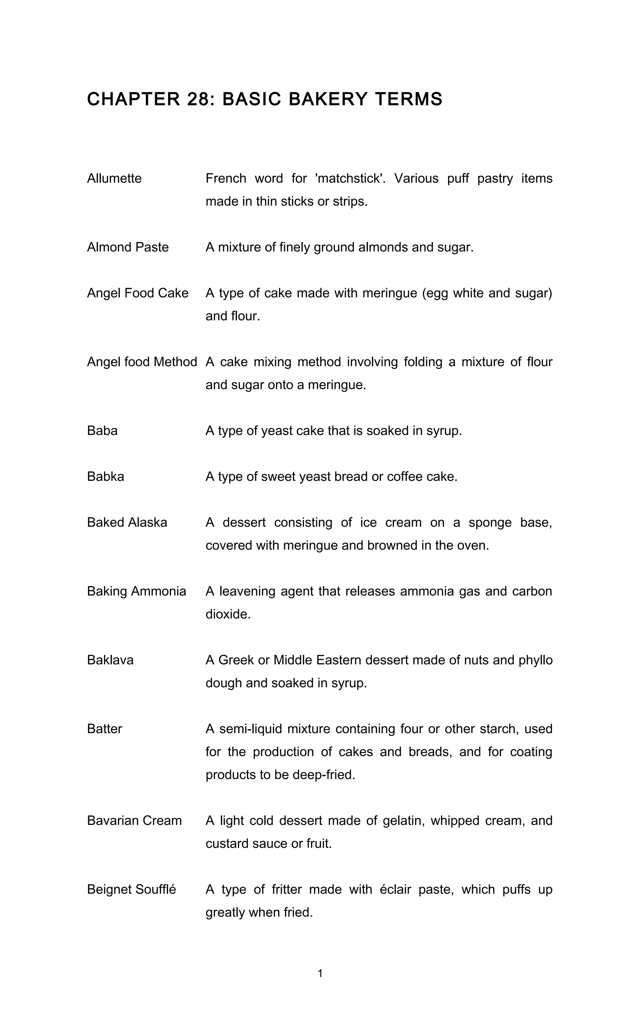 Chapter 28 bakery terms | DOC