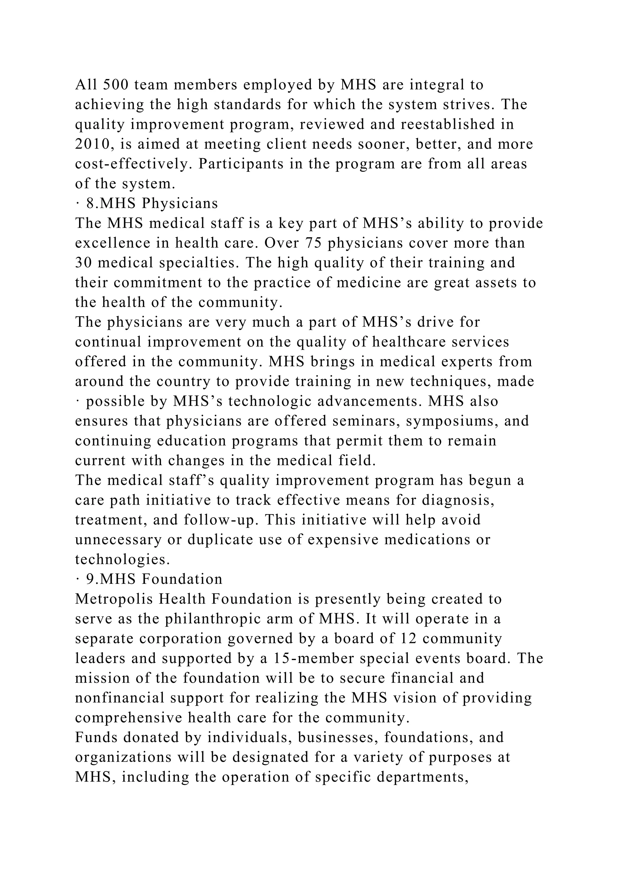 CHAPTER 28 Case Study Metropolis Health SystemBACKGROUND· 1.The H.docx