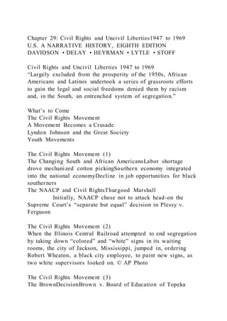 Chapter 29 Civil Rights and Uncivil Liberties1947 to 1969U.S. A N ...