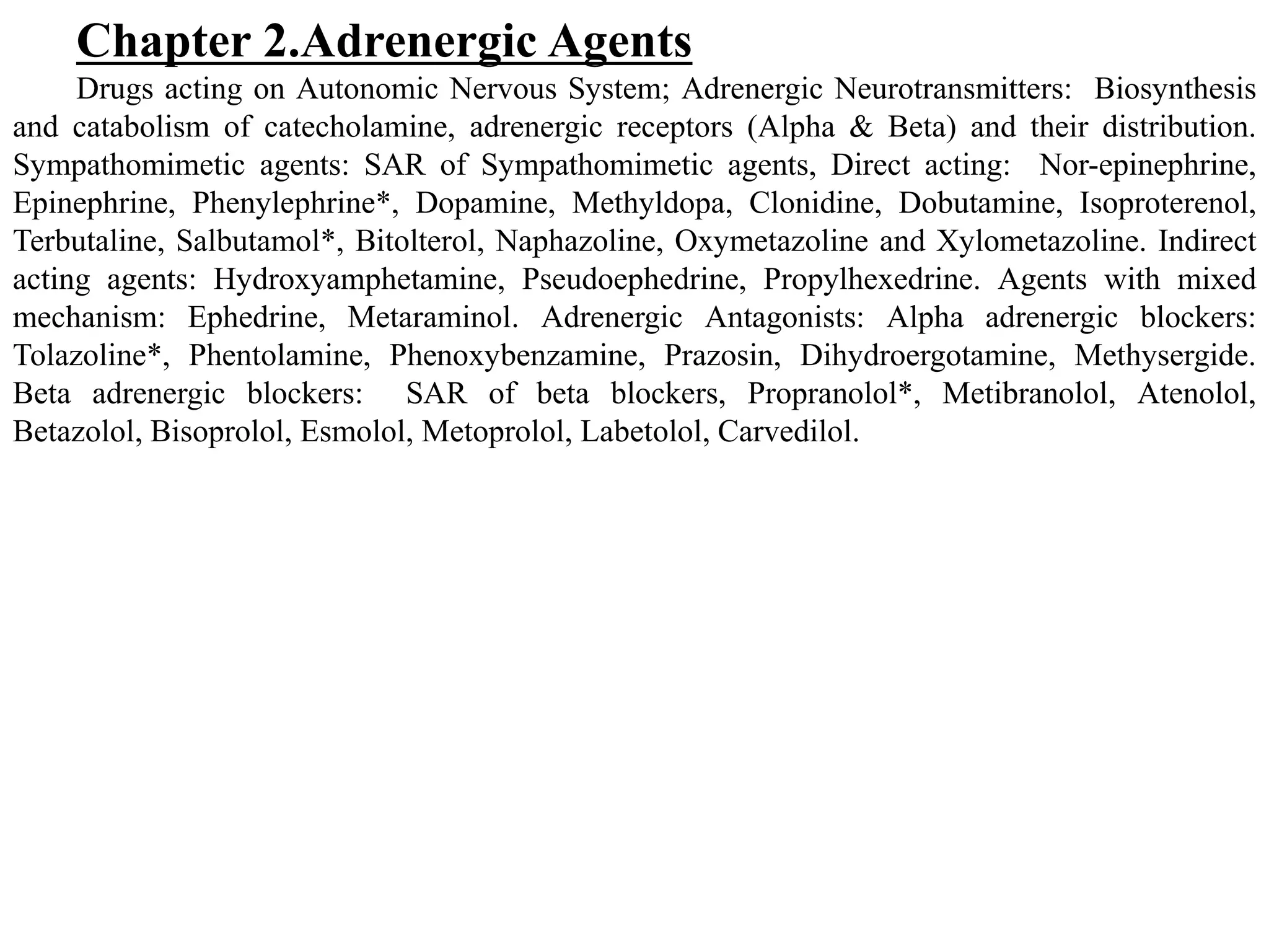 Chapter 2 adrenergic agents by somashekhar m metri | PPTX