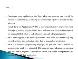VBA | PPTX | Programming Languages | Computing