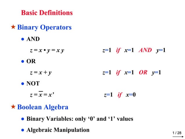 Digital Logic Design Chapter 2 Boolean Algebra And Logic Gates