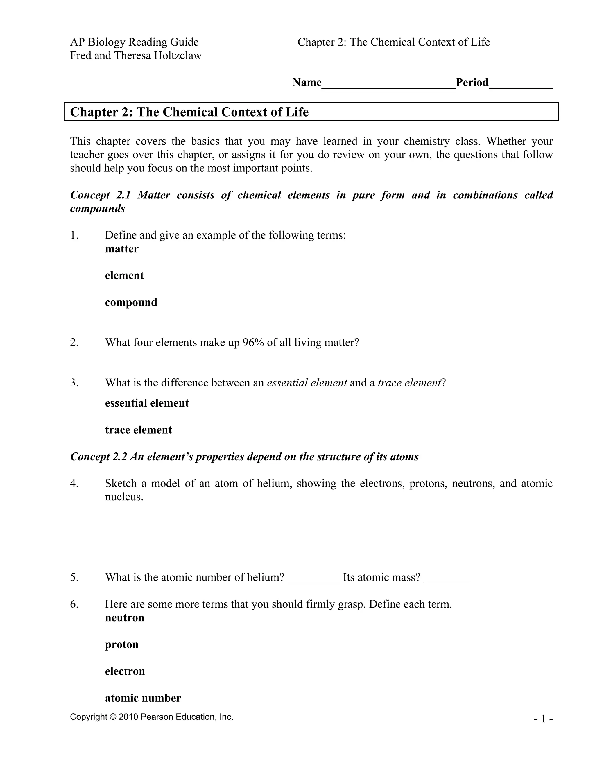 Chapter 2 chemical context of life | PDF