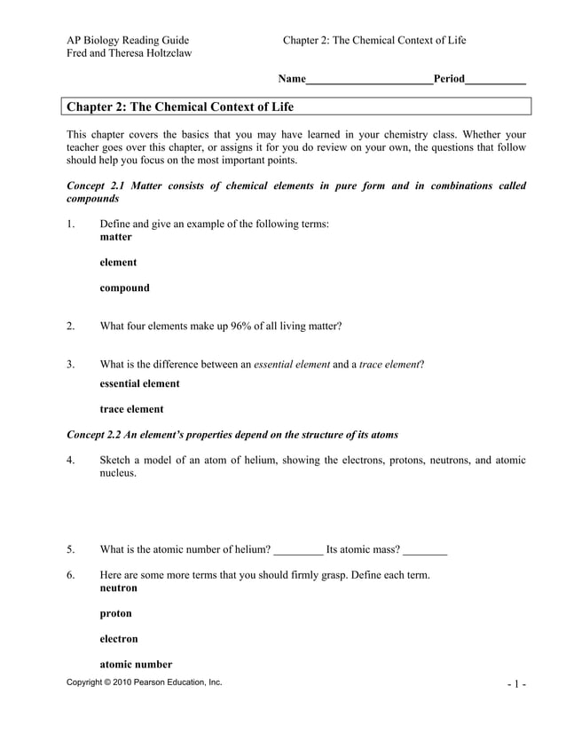 Chapter 2 chemical context of life | PDF