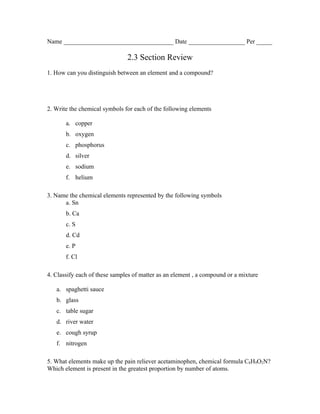 Chemistry - Chp 2 - Matter and Change - Notes | PDF