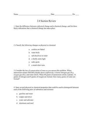Chemistry - Chp 2 - Matter and Change - Notes | PDF