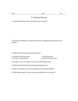 Chemistry - Chp 2 - Matter and Change - Notes | DOC