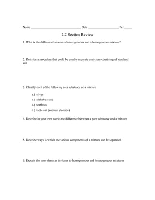 Chemistry - Chp 2 - Matter and Change - Notes | DOC