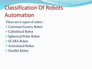 Chapter 2 Comp & classification of robot automation | PPT