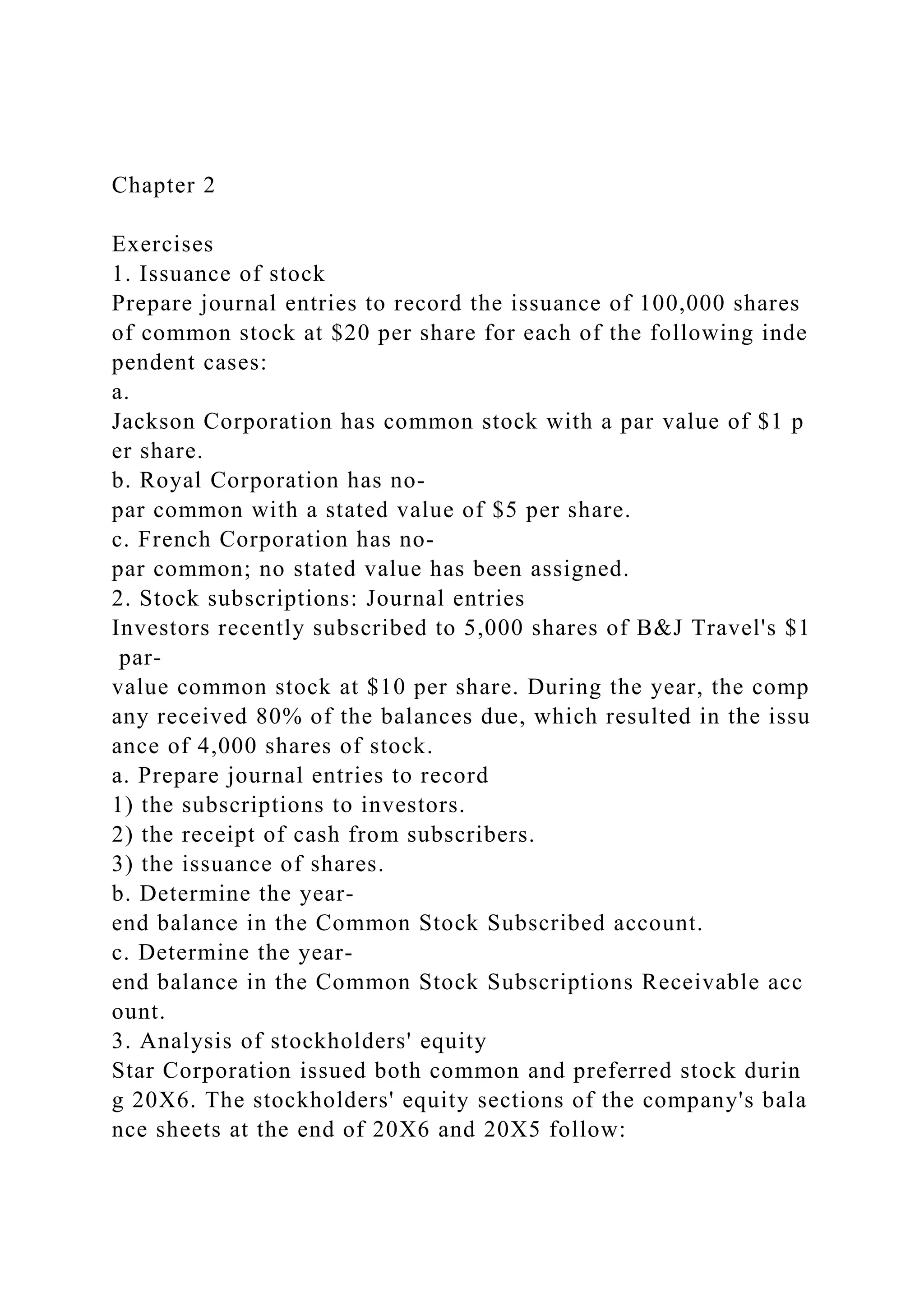 Chapter 2Exercises1. Issuance of stockPrepare journal entr.docx
