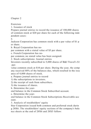 Chapter 2Exercises1. Issuance of stockPrepare journal entr.docx