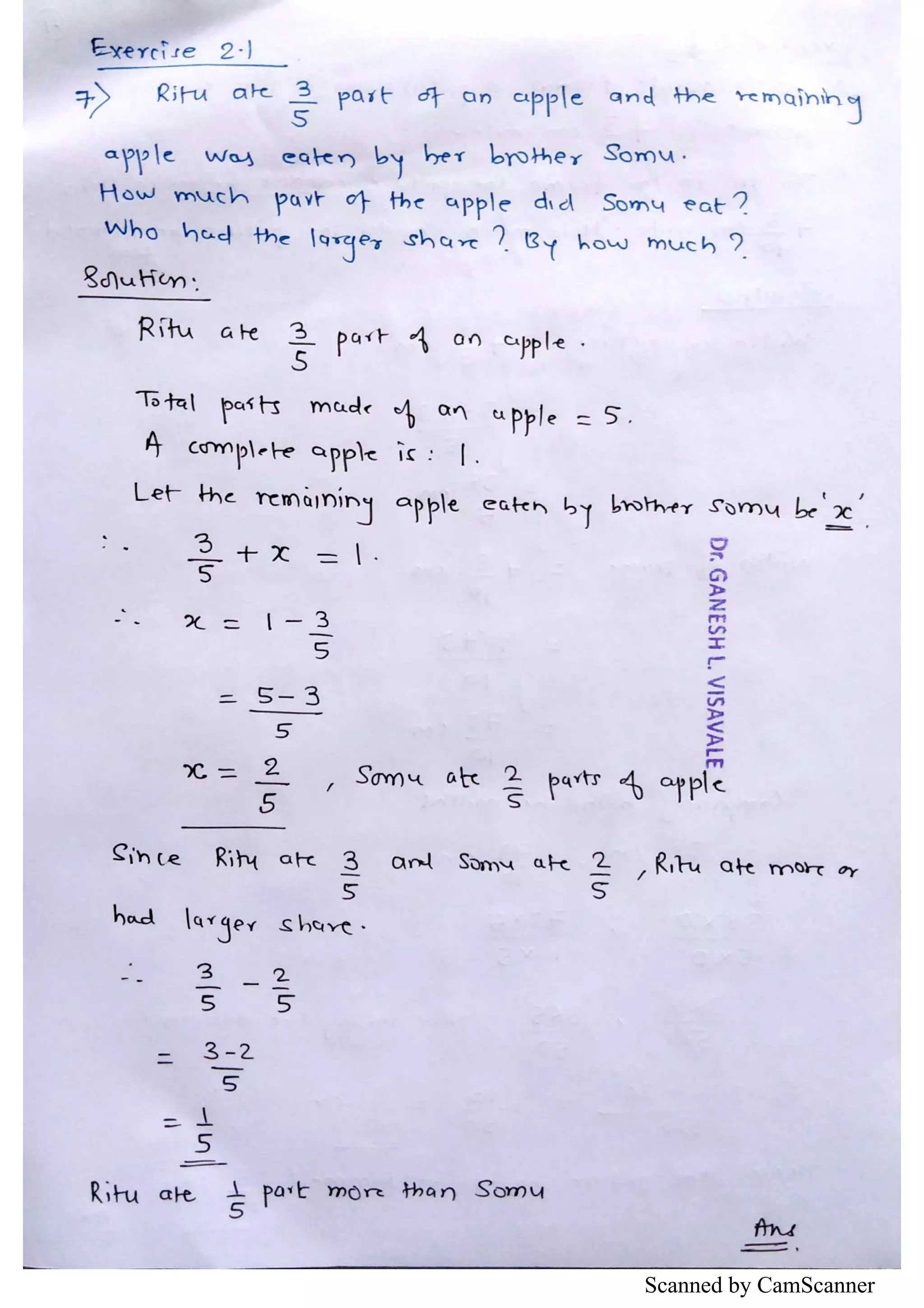 Class 7 | NCERT | Mathematics | Exercise 2.1 | PDF