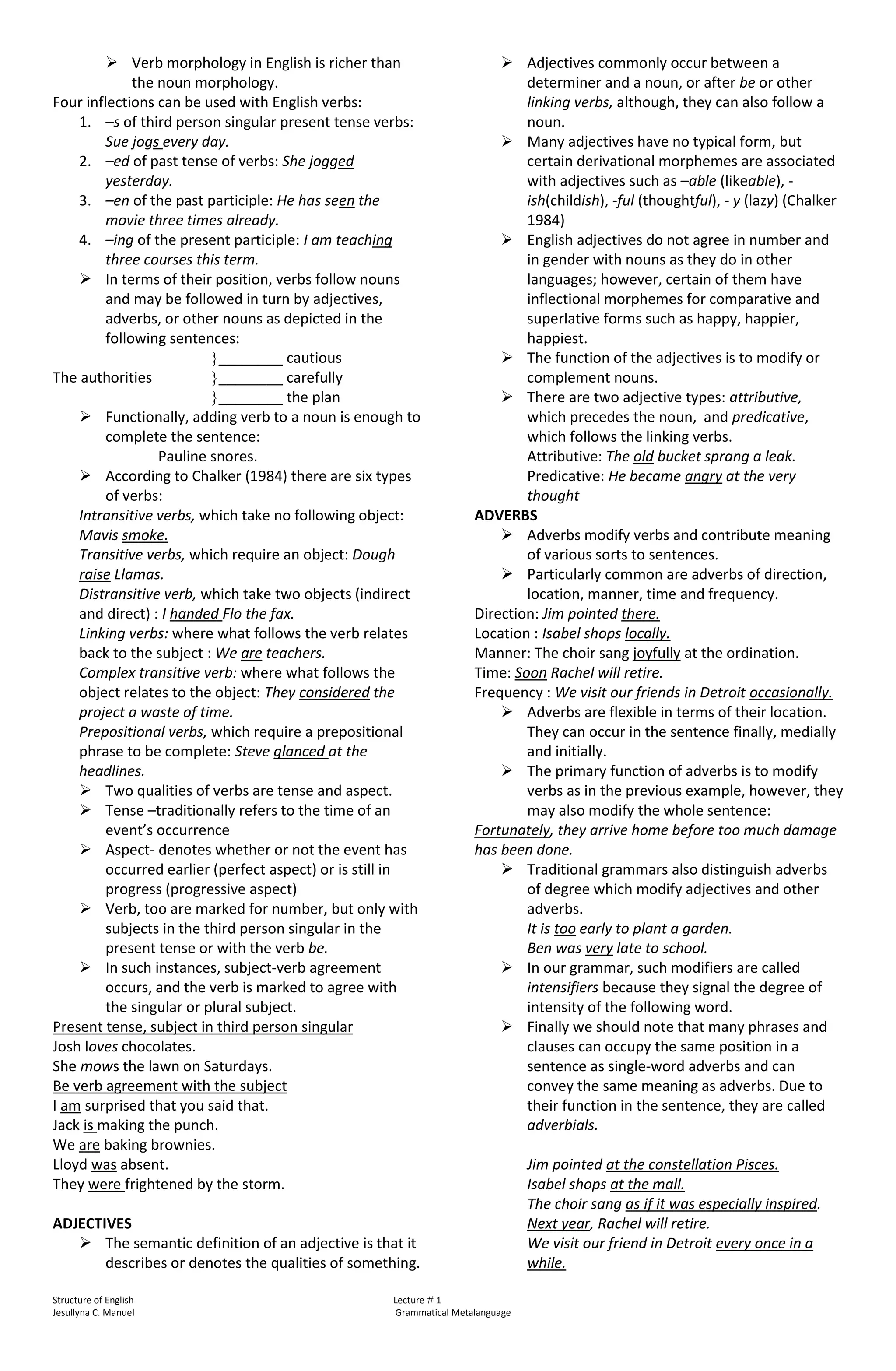 Chapter 2 grammatical metalanguage | DOCX