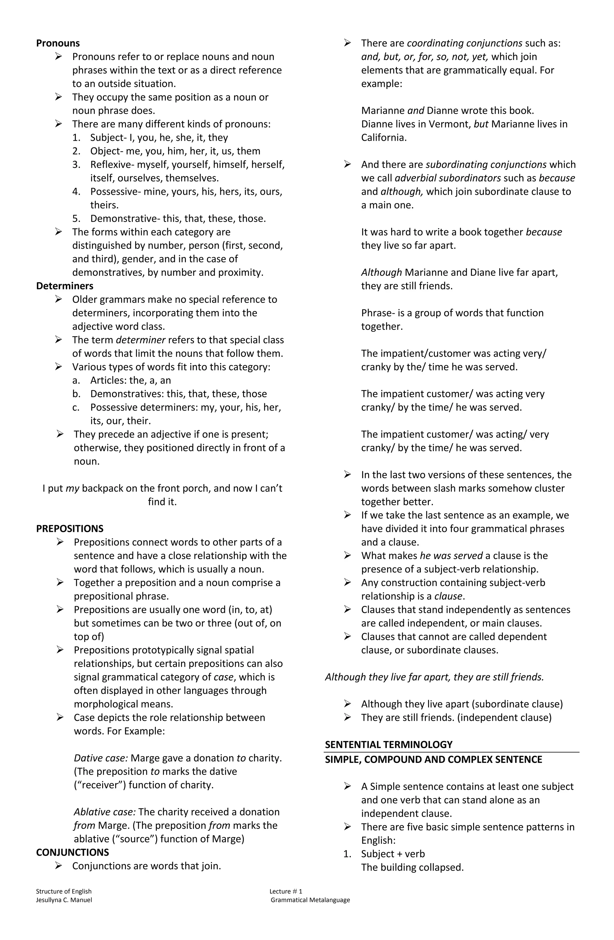Chapter 2 grammatical metalanguage | DOCX