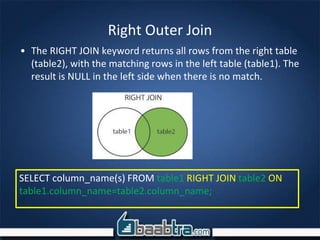 Chapter 2 grouping,scalar and aggergate functions,joins inner join,outer join | PPTX