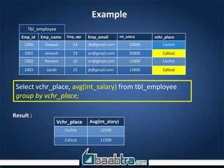 Chapter 2 grouping,scalar and aggergate functions,joins inner join,outer join | PPTX