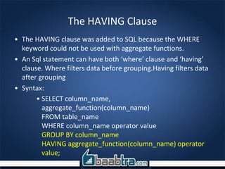 Chapter 2 grouping,scalar and aggergate functions,joins inner join,outer join | PPT