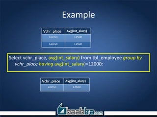 Chapter 2 grouping,scalar and aggergate functions,joins inner join,outer join | PPTX