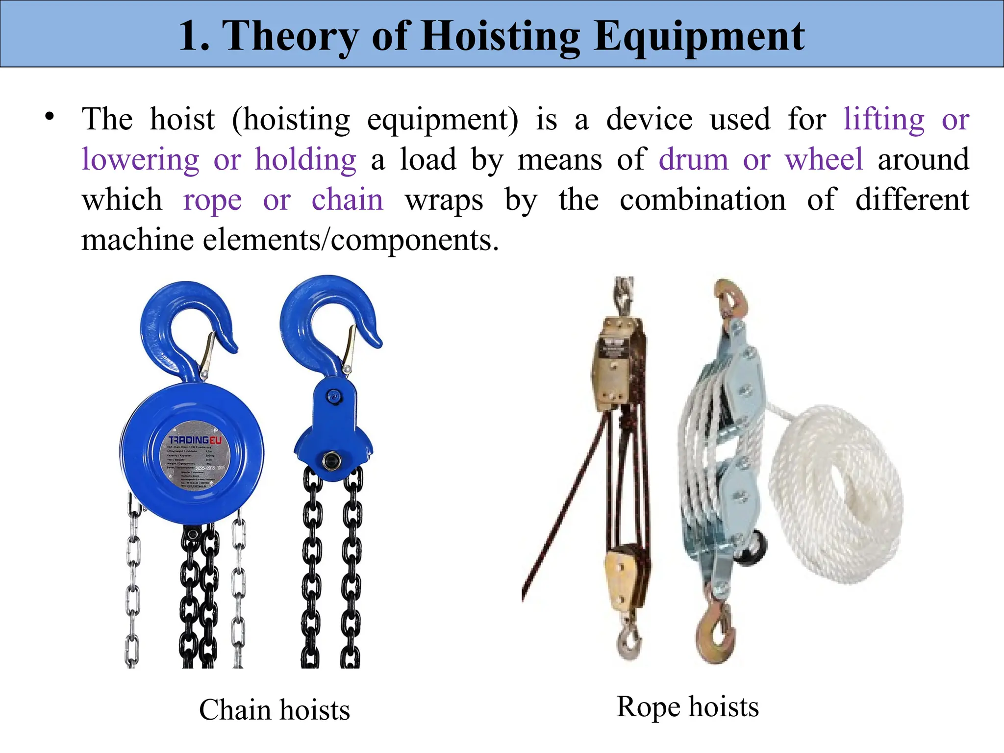 Design of Materials Handling Equipment, Hoisting Equipment Lecture Note ...