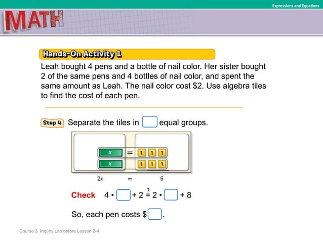 (8) Inquiry Lab - Equations with Variables on Each Side | PPTX ...
