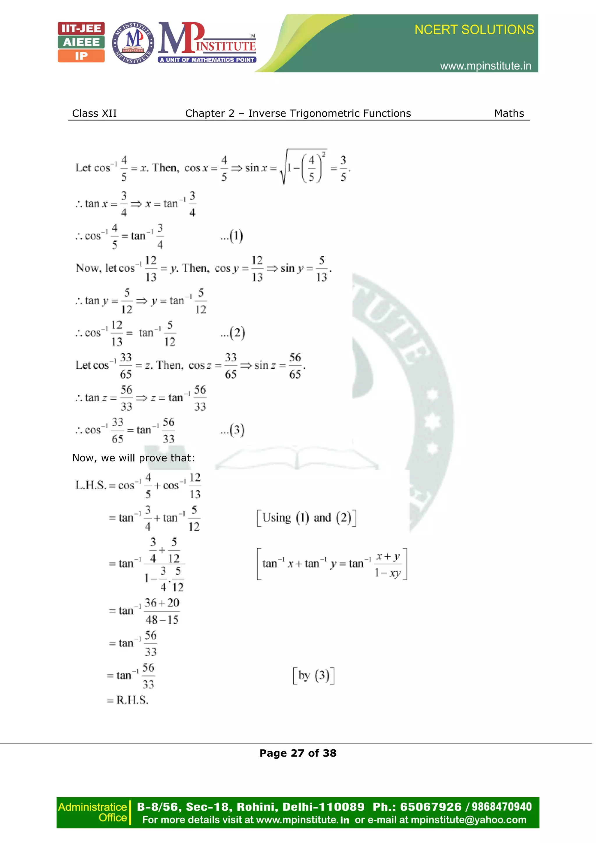 Chapter 2 Inverse Trigonometric Functions Pdf Free Download