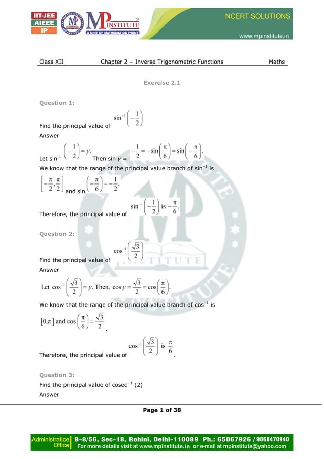 Chapter 2 inverse_trigonometric_functions | PDF | Free Download