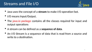 chapter 2(IO and stream)/chapter 2, IO and stream | PPTX | Programming Languages | Computing